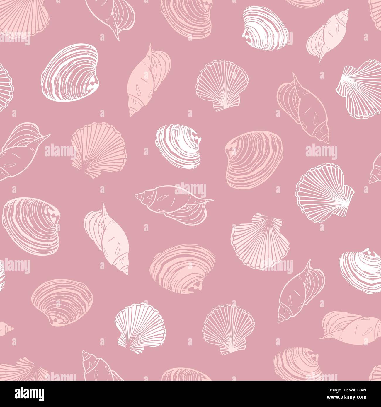 Vector coral pink repeat pattern with variety of seashells. Perfect for ...