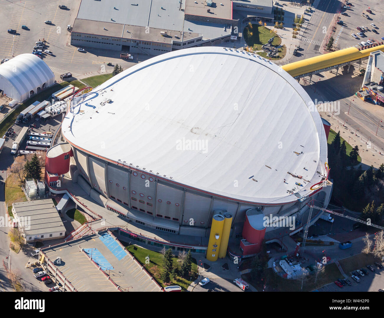 Aerial view of the Saddledome in the city of Calgary, Alberta Canada ...