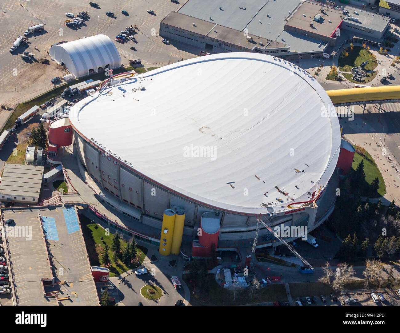 Aerial view of the Saddledome in the city of Calgary, Alberta Canada ...