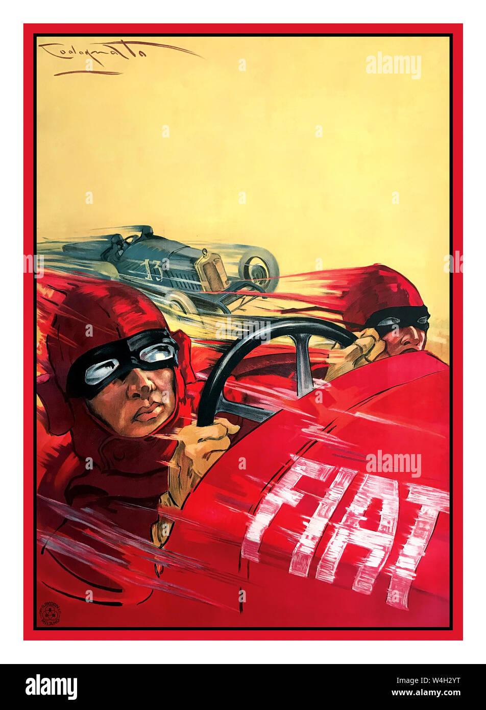 Vintage fiat motor race vintage poster by plinio codognato hi-res stock ...