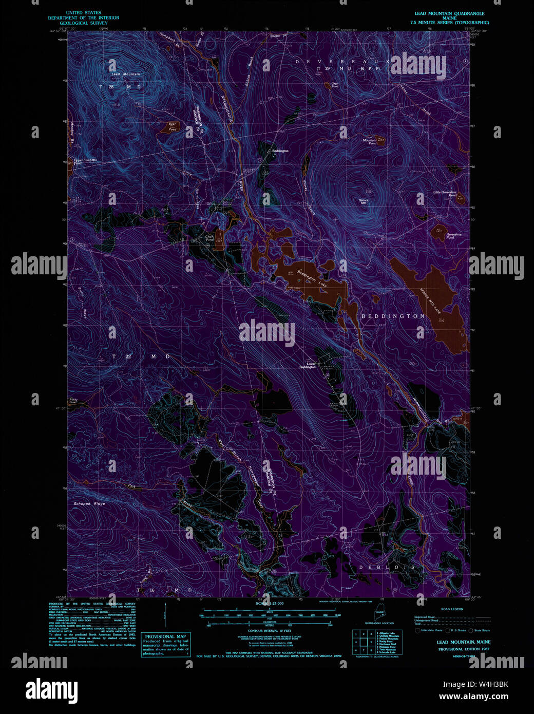 Maine USGS Historical Map Lead Mountain 105278 1987 24000 Inversion ...