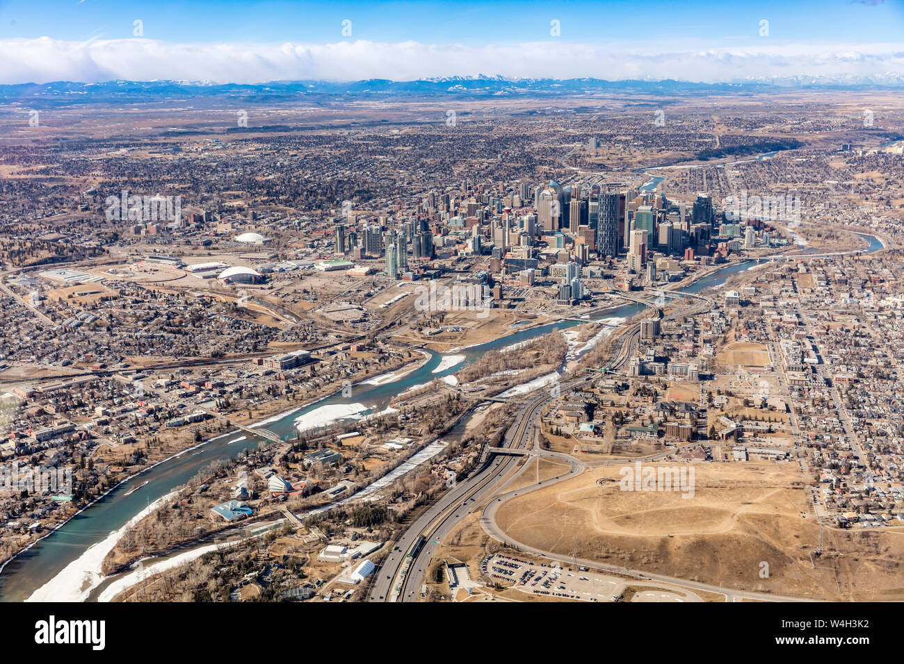 Downtown calgary mountains aerial view hi-res stock photography and ...