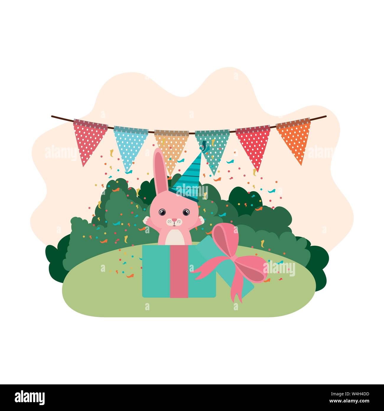 cute rabbit with gift box in landscape Stock Vector Image & Art - Alamy