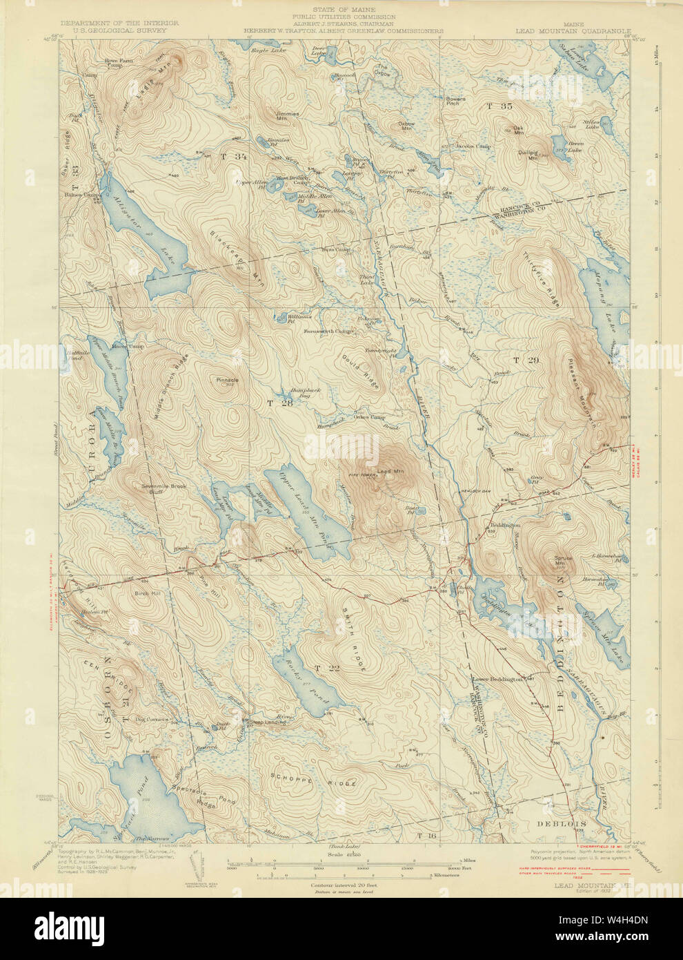 Maine USGS Historical Map Lead Mtn 306633 1932 62500 Restoration Stock ...