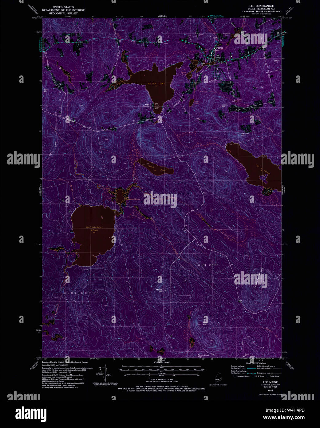 Maine USGS Historical Map Lee 105280 1988 24000 Inversion Restoration ...