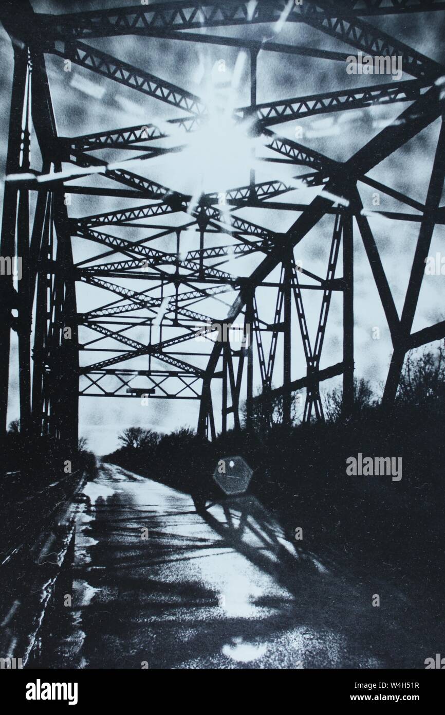 Fine black and white art photography from the 1970s of a steel bridge ...