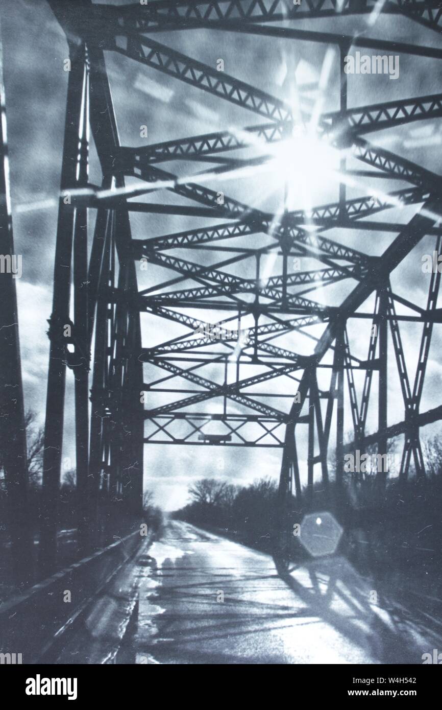 Fine black and white art photography from the 1970s of a steel bridge ...