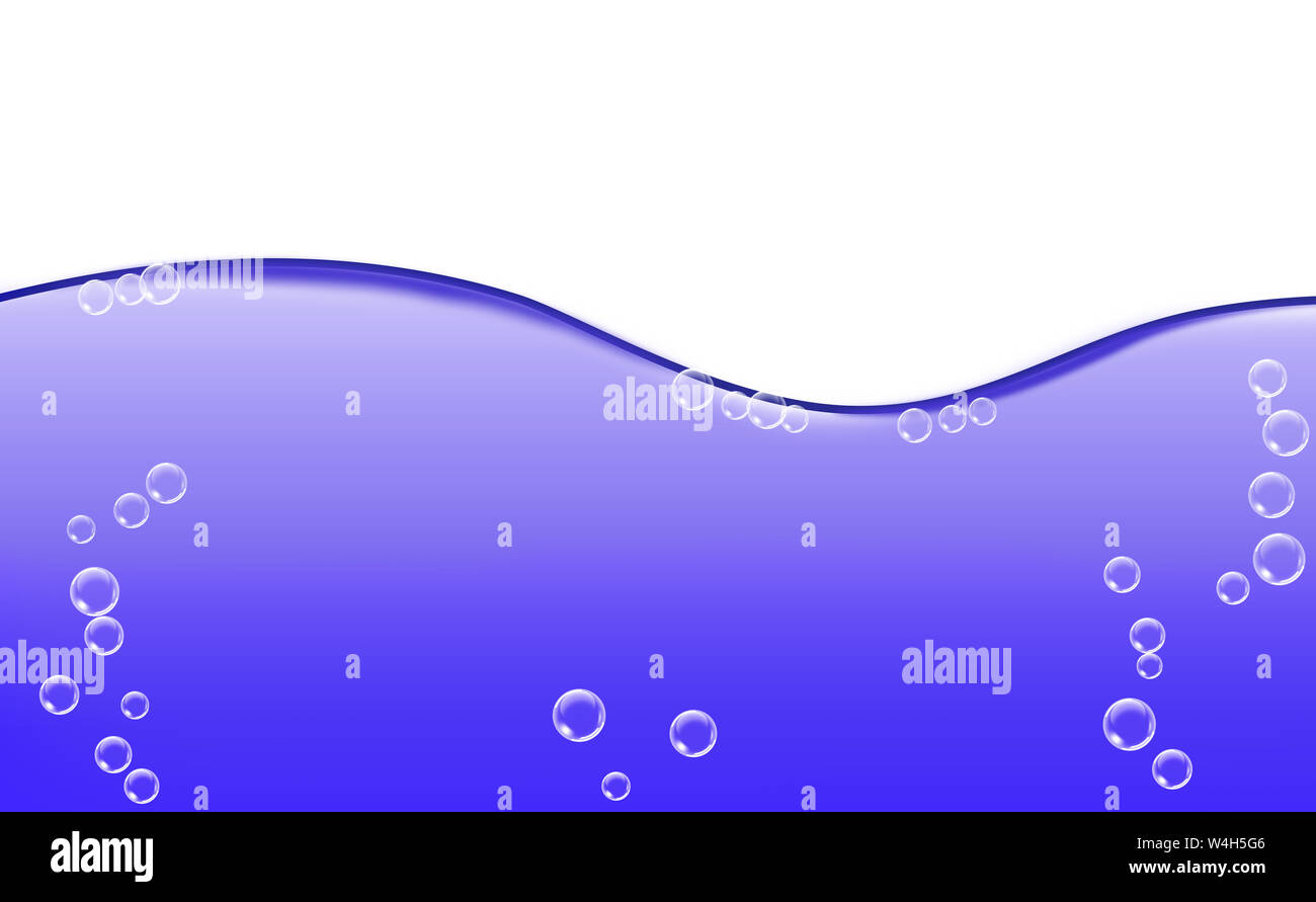 Illustrated water wave with bubbles and white background at the top of ...