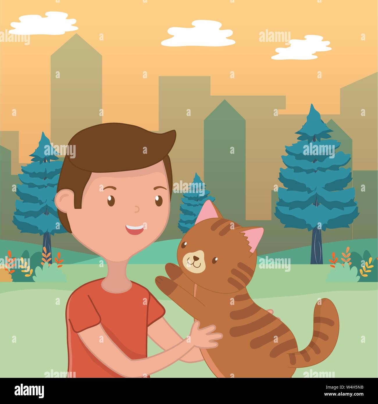 Boy with cat cartoon design, Mascot pet animal domestic cute life ...