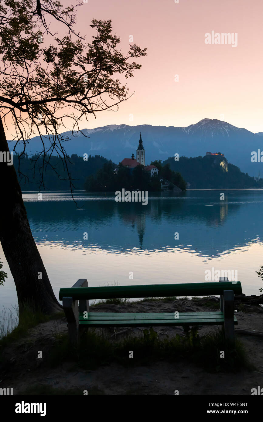 Lake Bled with mountains in Slovenia Stock Photo - Alamy