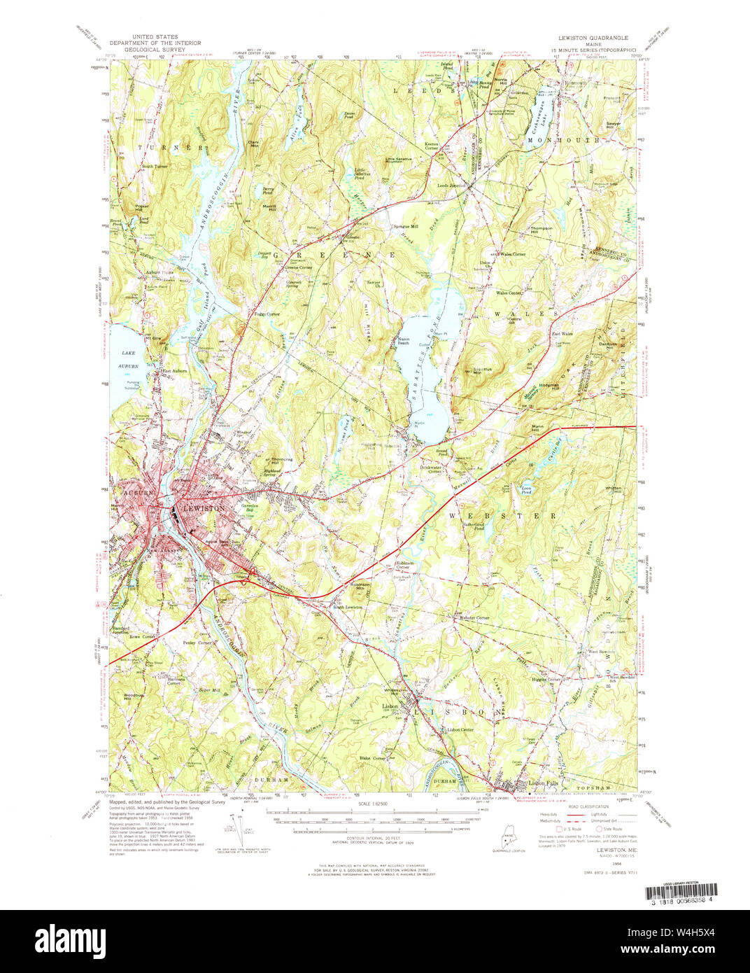 Maine USGS Historical Map Lewiston 460553 1956 62500 Restoration Stock ...