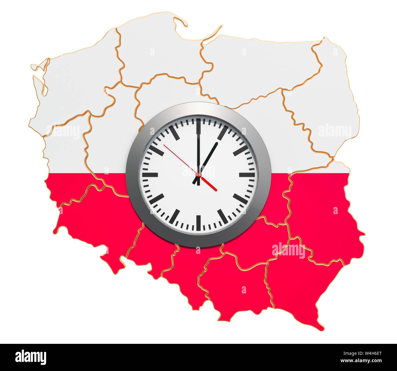 Time Zones in Poland concept. 3D rendering isolated on white background ...