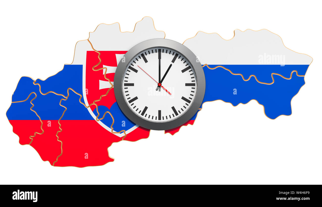 Time Zones in Slovakia concept. 3D rendering isolated on white ...