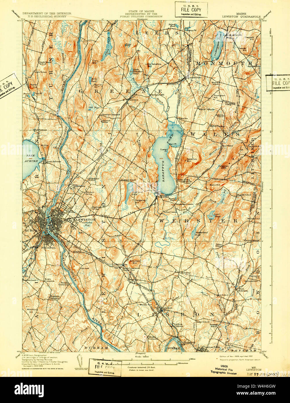 Maine USGS Historical Map Lewiston 807548 1908 62500 Restoration Stock ...