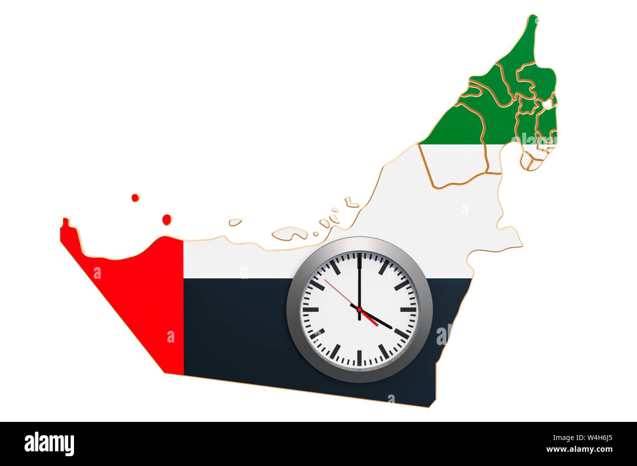 Time Zones in the United Arab Emirates concept. 3D rendering isolated ...