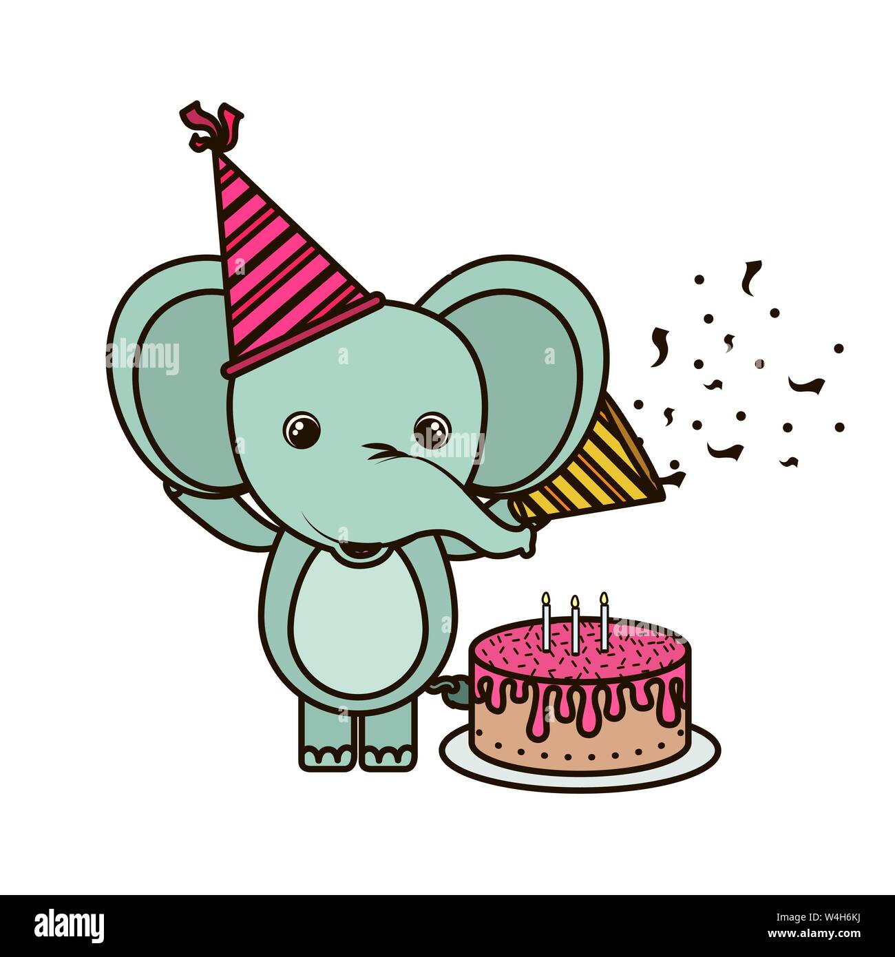 cute elephant with party hat on white background Stock Vector Image ...