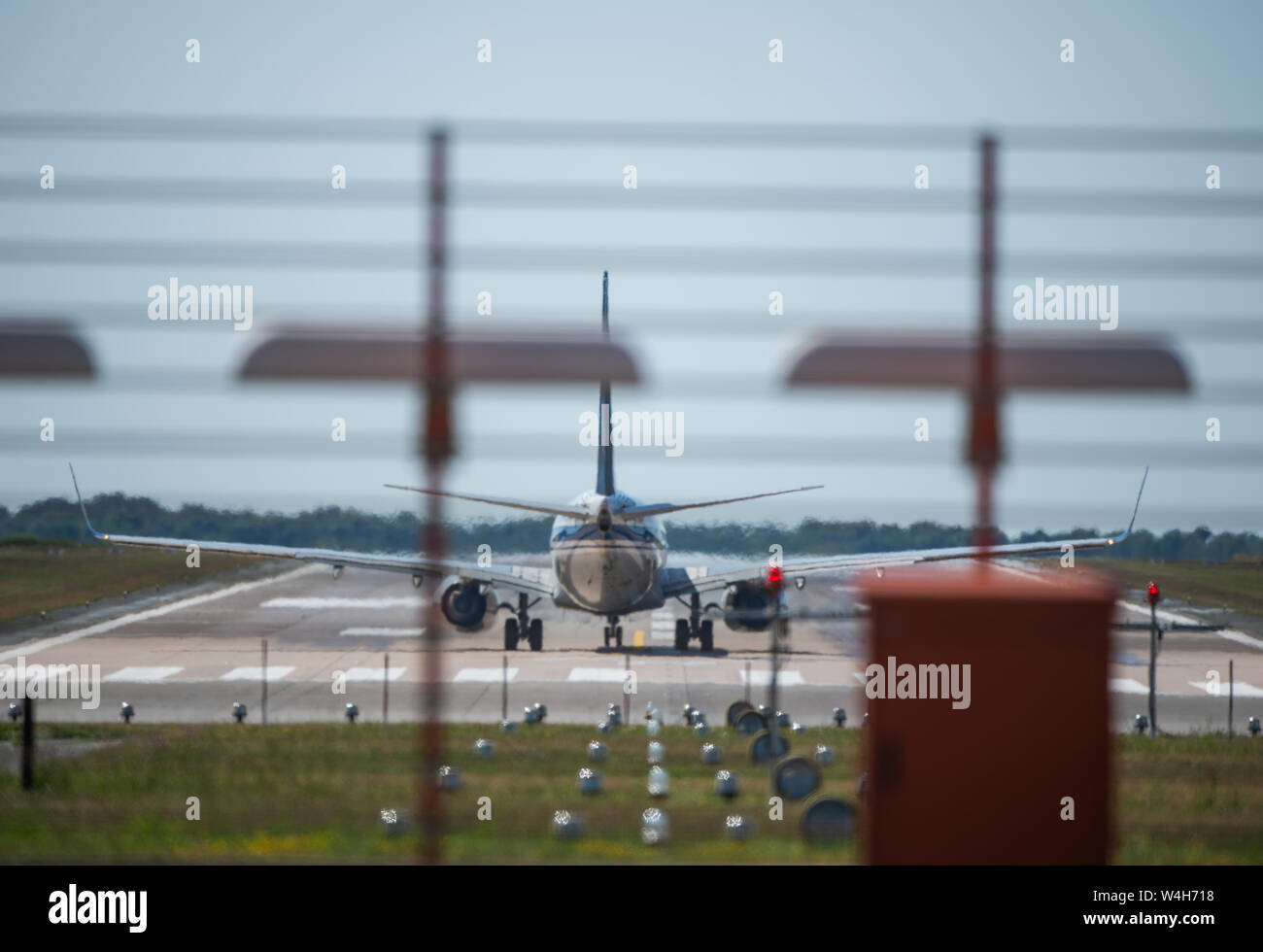 23 July 2019, Lower Saxony, Hanover: An airplane is standing on the ...