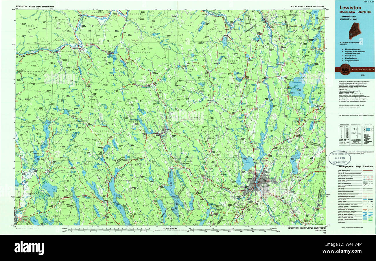 Maine USGS Historical Map Lewiston 808020 1986 100000 Restoration Stock ...
