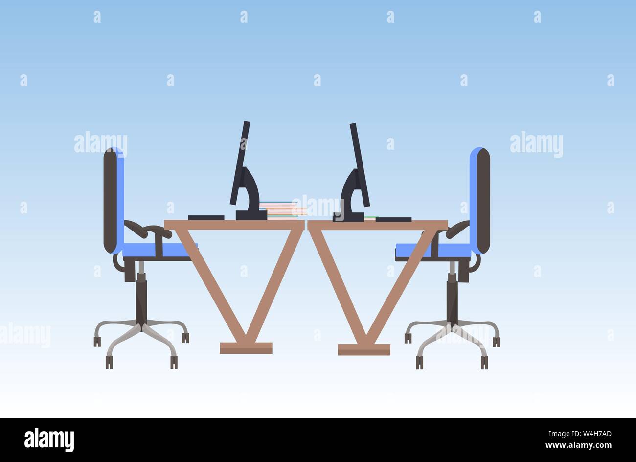 empty no people two sides workspace modern workplace desk with computer ...