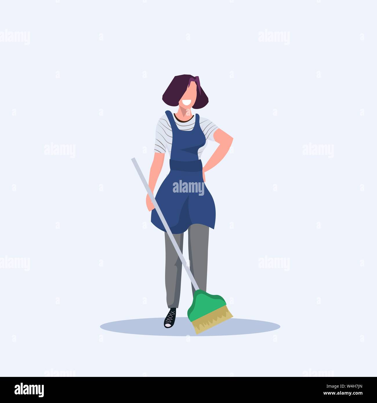 female housewife holding broom woman cleaner sweeping floor cleaning ...