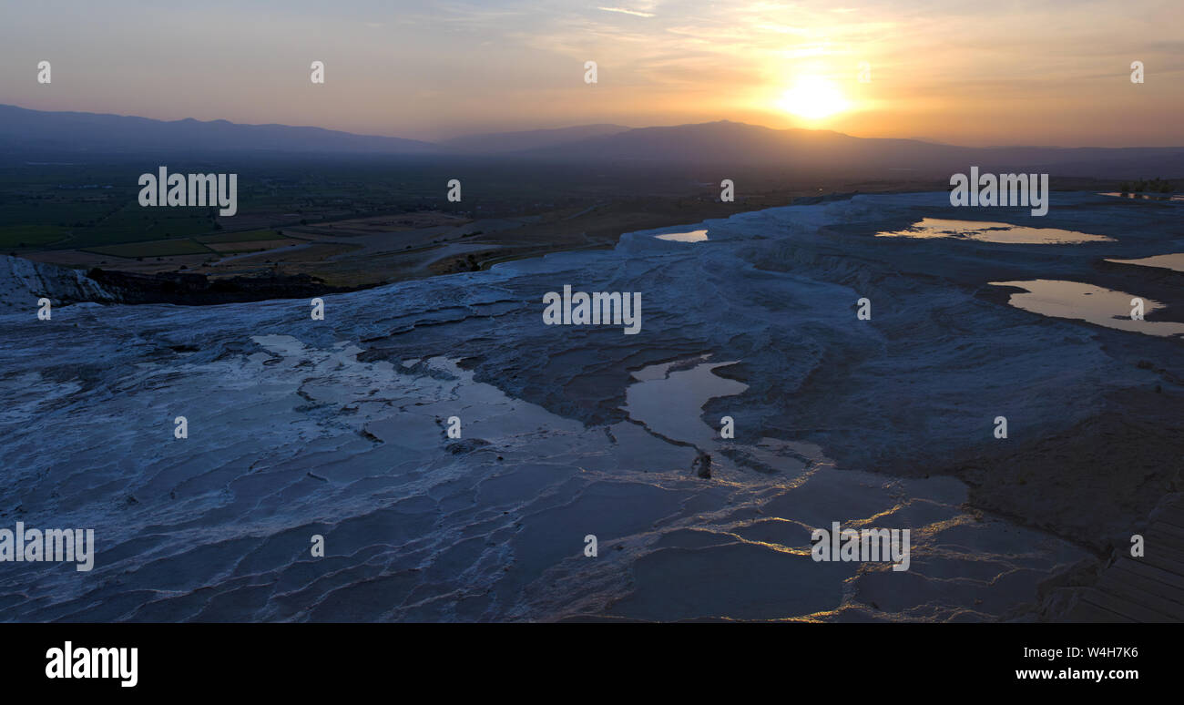 Turkey: sunset on the travertine terraces at Pamukkale (Cotton Castle ...