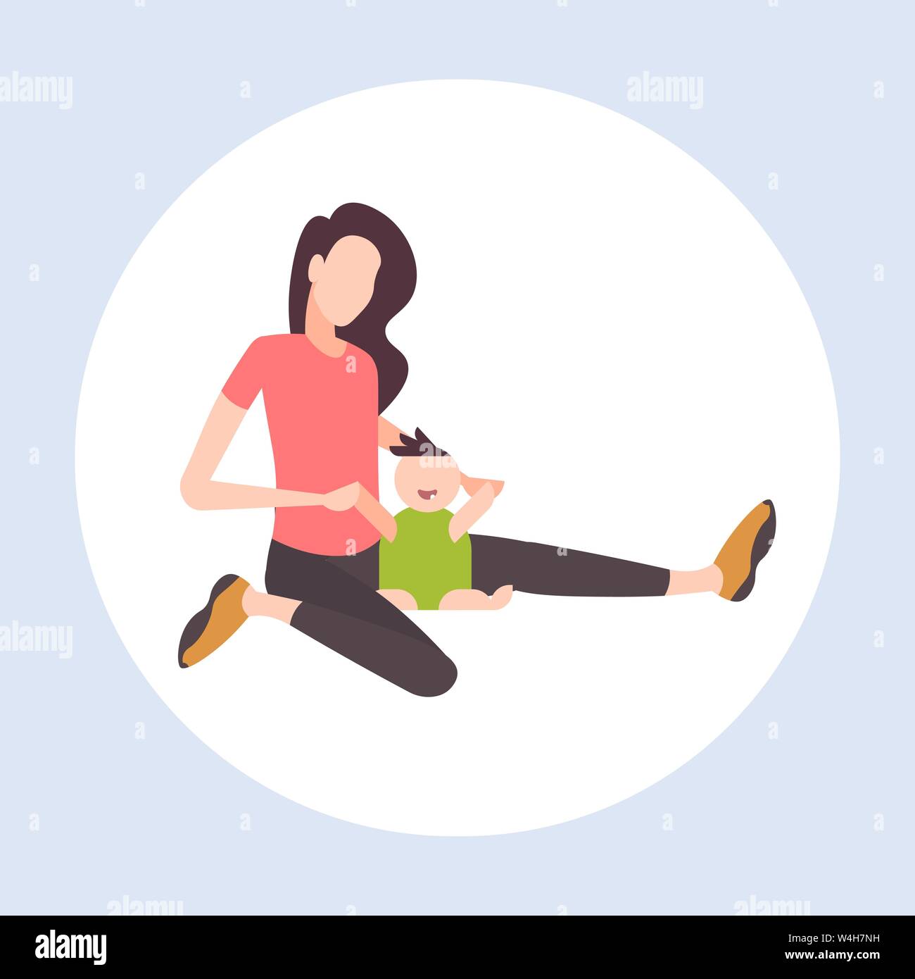 woman sitting with her little baby mother and newborn son playing ...