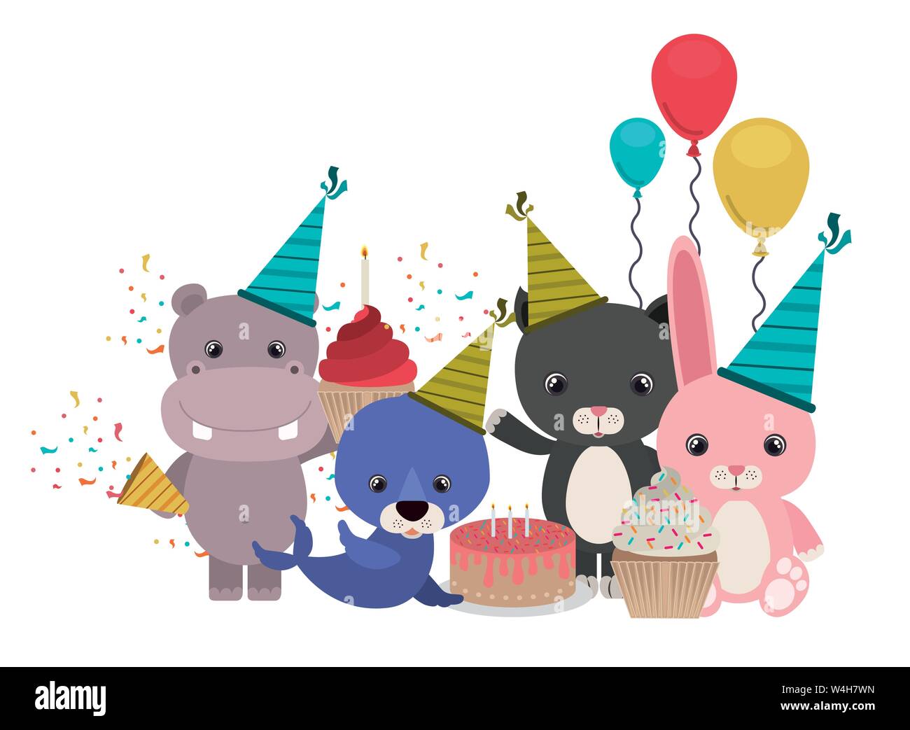 card of celebration with animals on white background Stock Vector Image ...