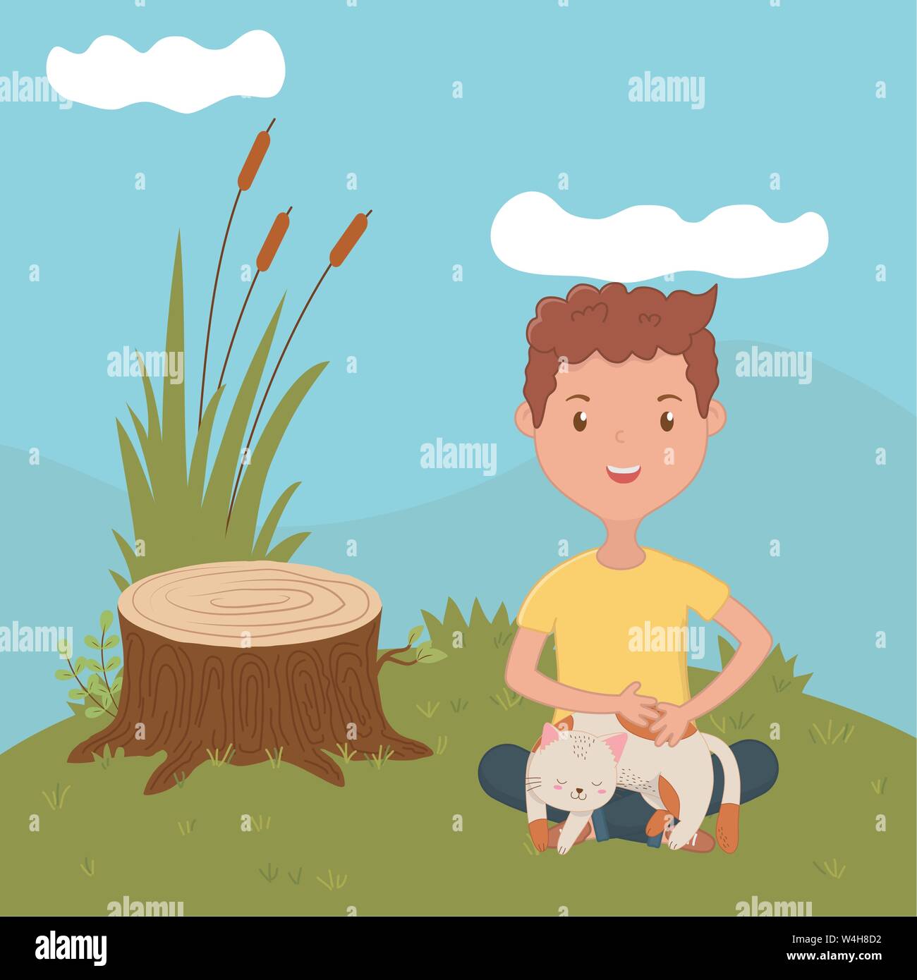Boy with cat cartoon design, Mascot pet animal domestic cute life ...