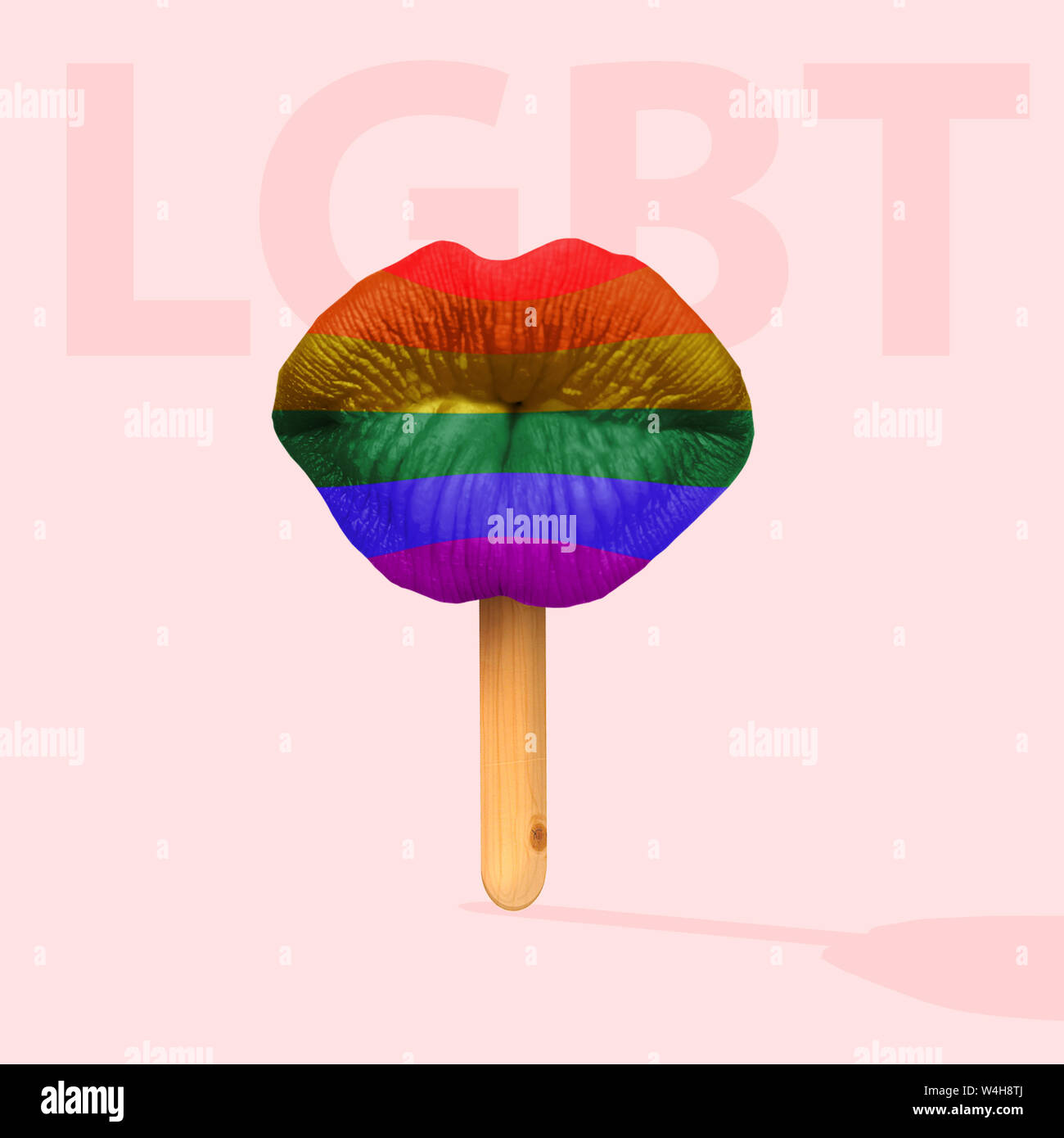 Kiss of freedom. Female lips colored in flag of LGBT community ...
