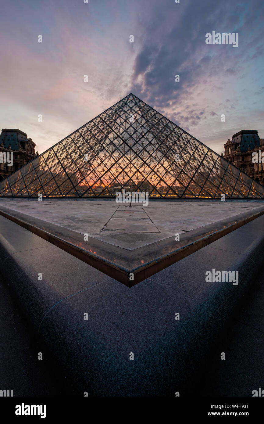 Landscape of the Louvre museum at the sunset, Paris, France Stock Photo ...