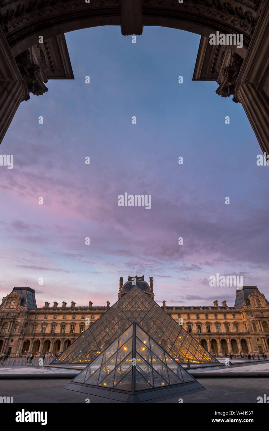 Landscape of the Louvre museum at the sunset, Paris, France Stock Photo ...
