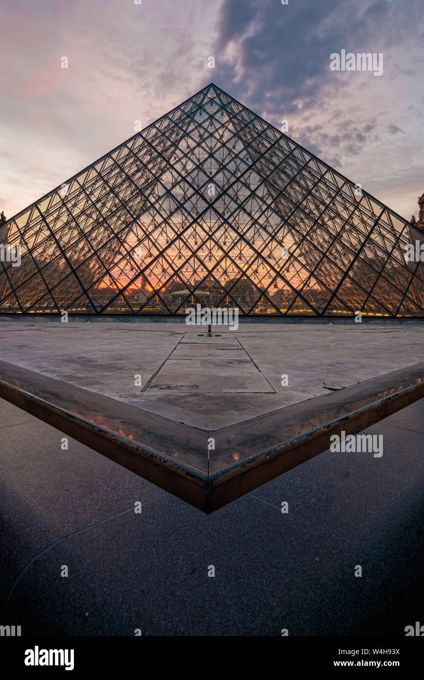 Landscape of the Louvre museum at the sunset, Paris, France Stock Photo ...