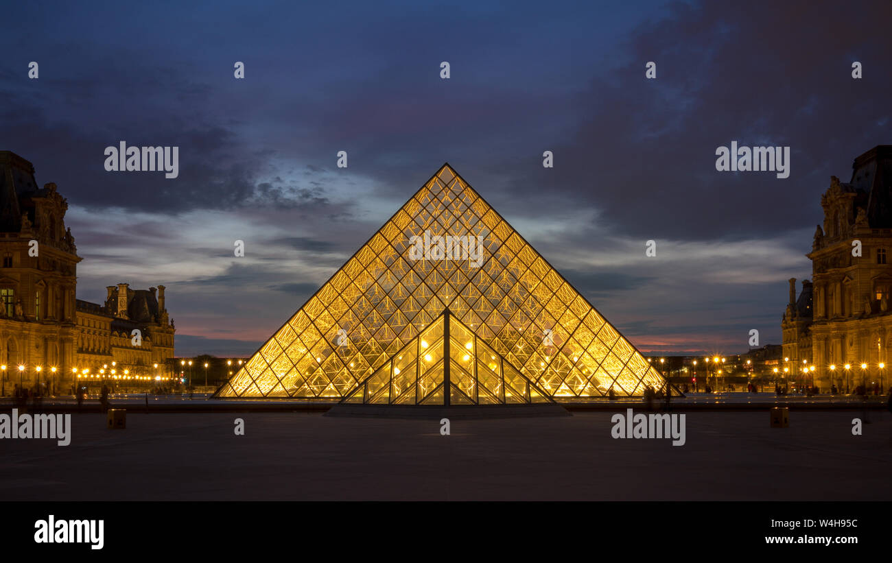 Landscape of the Louvre museum at the sunset, Paris, France Stock Photo ...