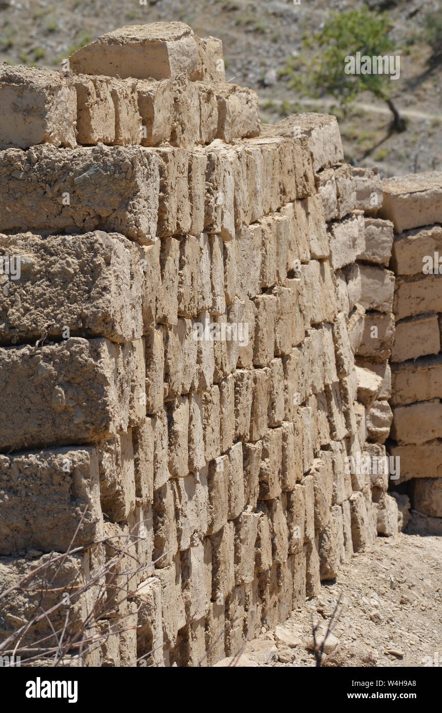 Adobe bricks used in the traditional architecture in the mountain ...