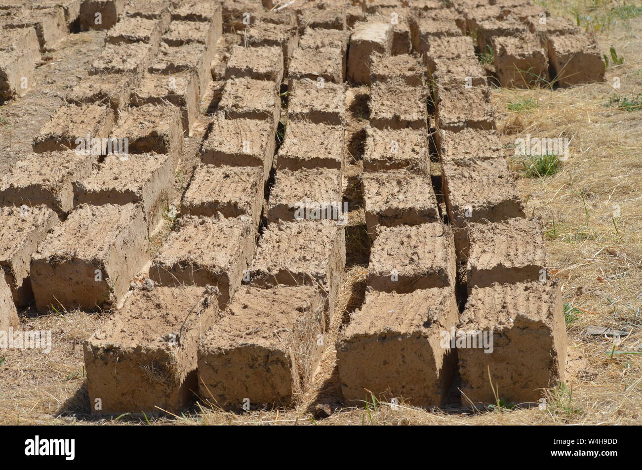 Adobe bricks used in the traditional architecture in the mountain ...