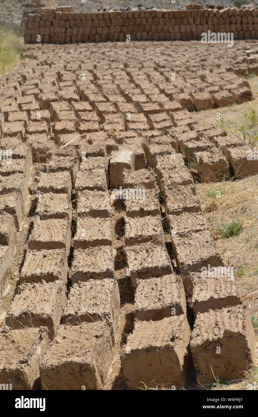 Adobe bricks used in the traditional architecture in the mountain ...