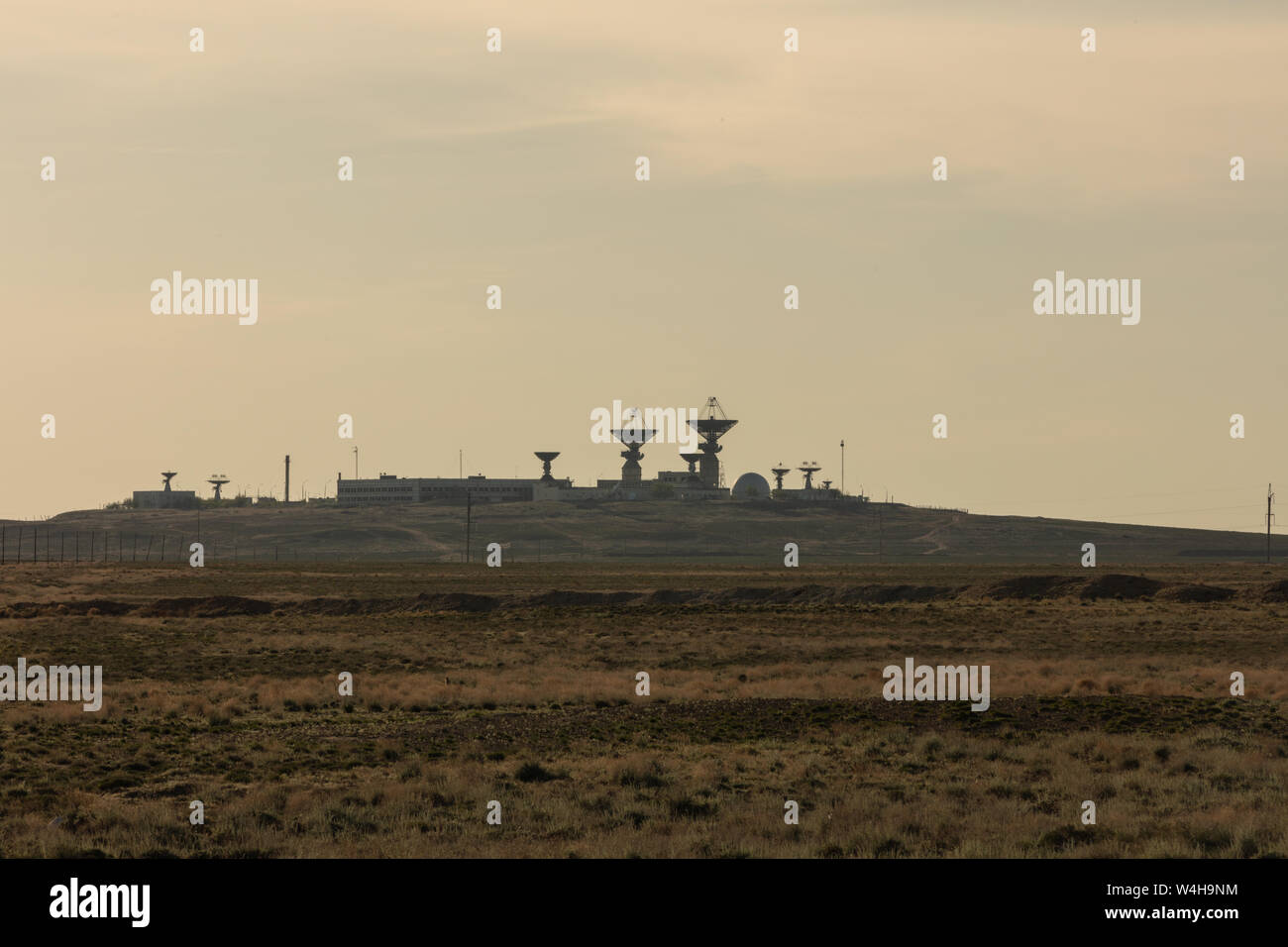 Antenna at the spaceport. The tracking center at the Baikonur ...