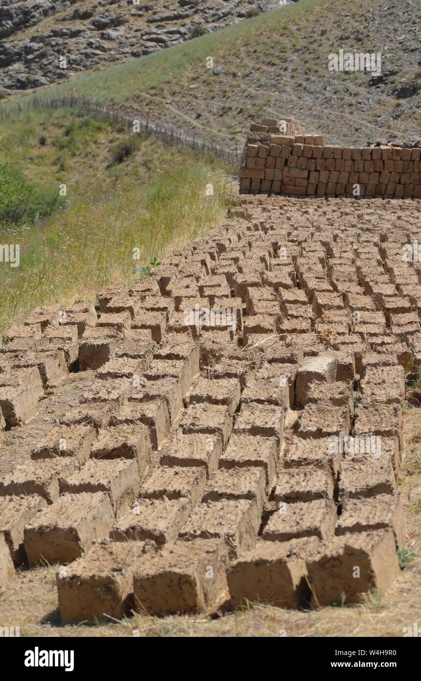 Adobe bricks used in the traditional architecture in the mountain ...