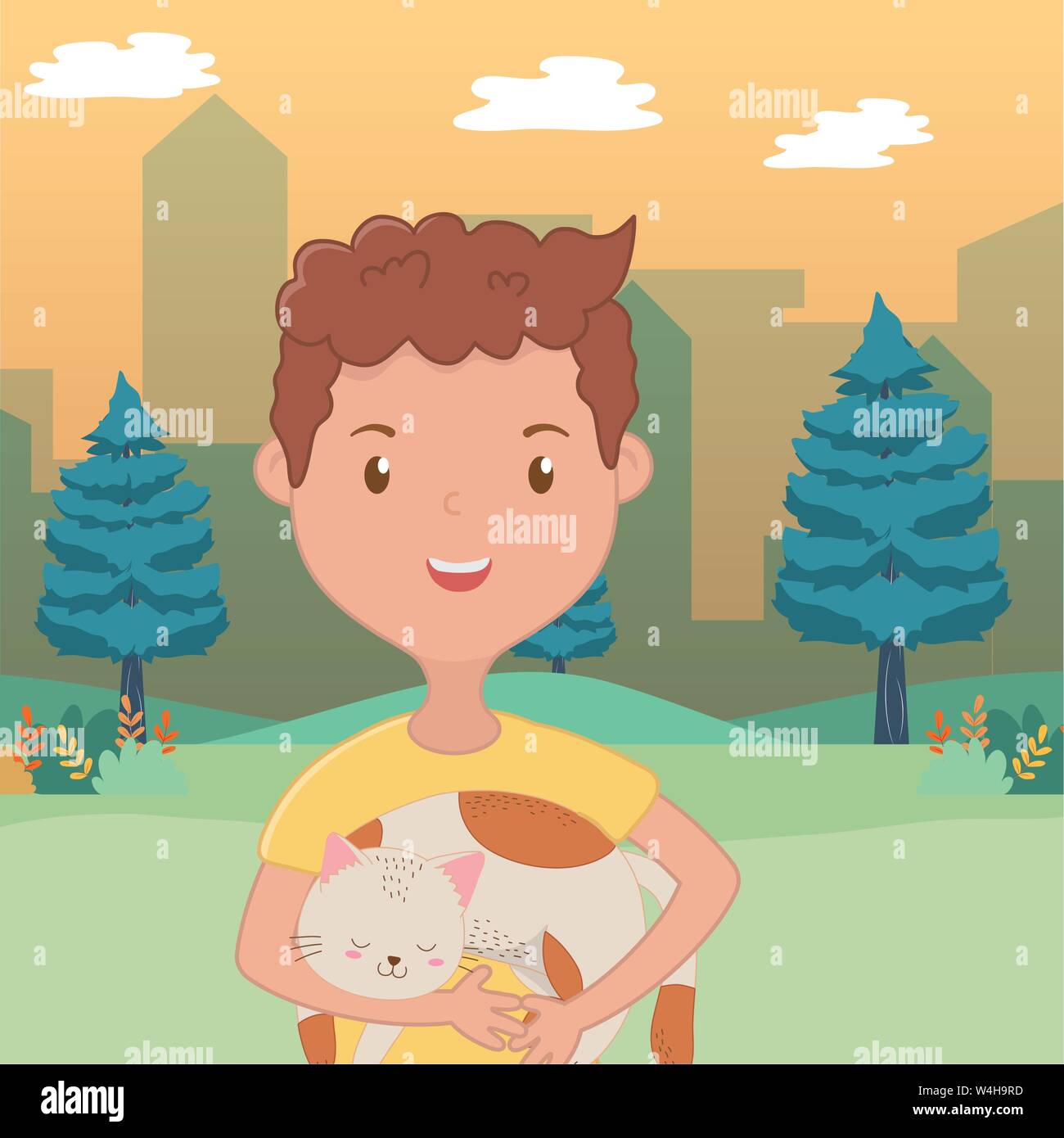 Boy with cat cartoon design, Mascot pet animal domestic cute life ...