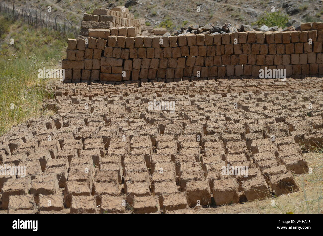 Adobe bricks used in the traditional architecture in the mountain ...