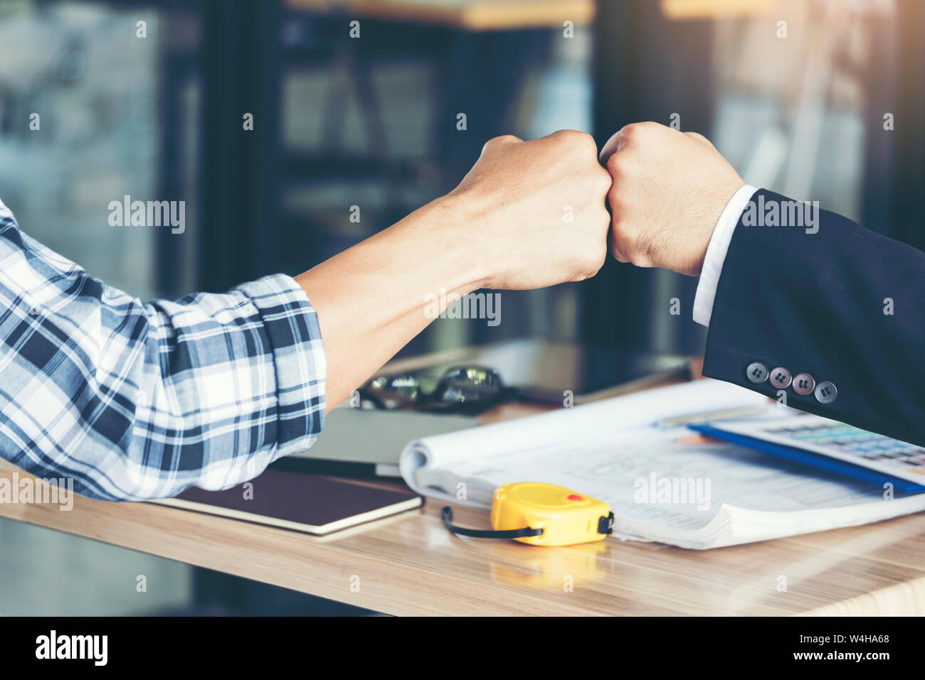 Business Partners Giving Fist Bump after complete a deal. Successful ...