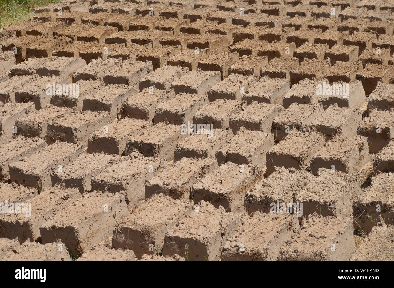 Adobe bricks used in the traditional architecture in the mountain ...