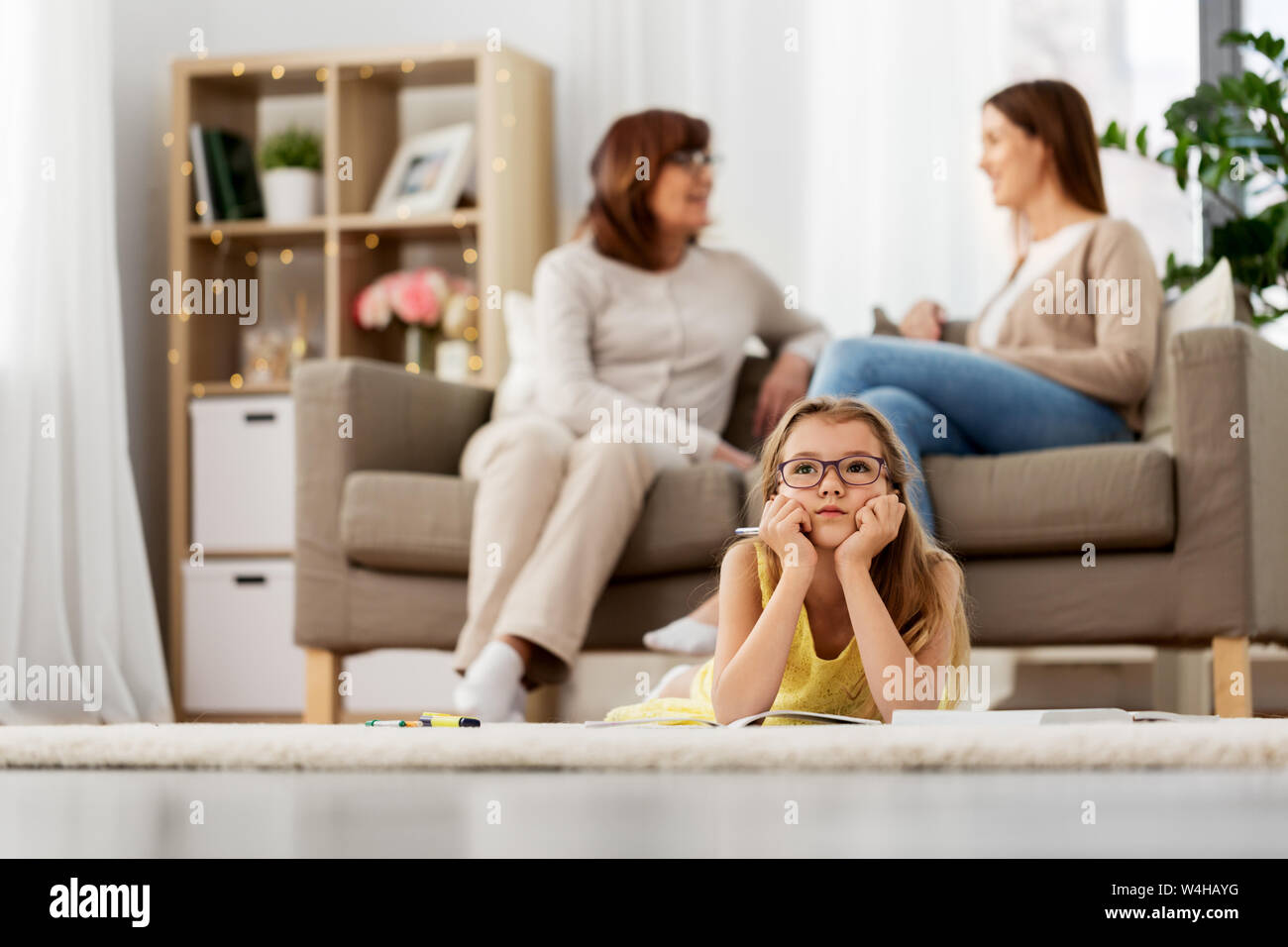 student girl with notebook and dreaming at home Stock Photo - Alamy