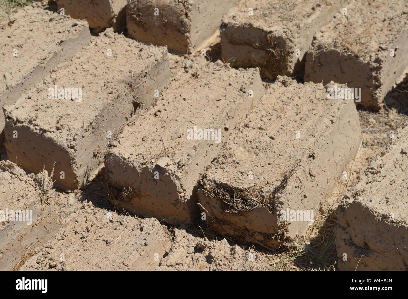 Adobe bricks used in the traditional architecture in the mountain ...