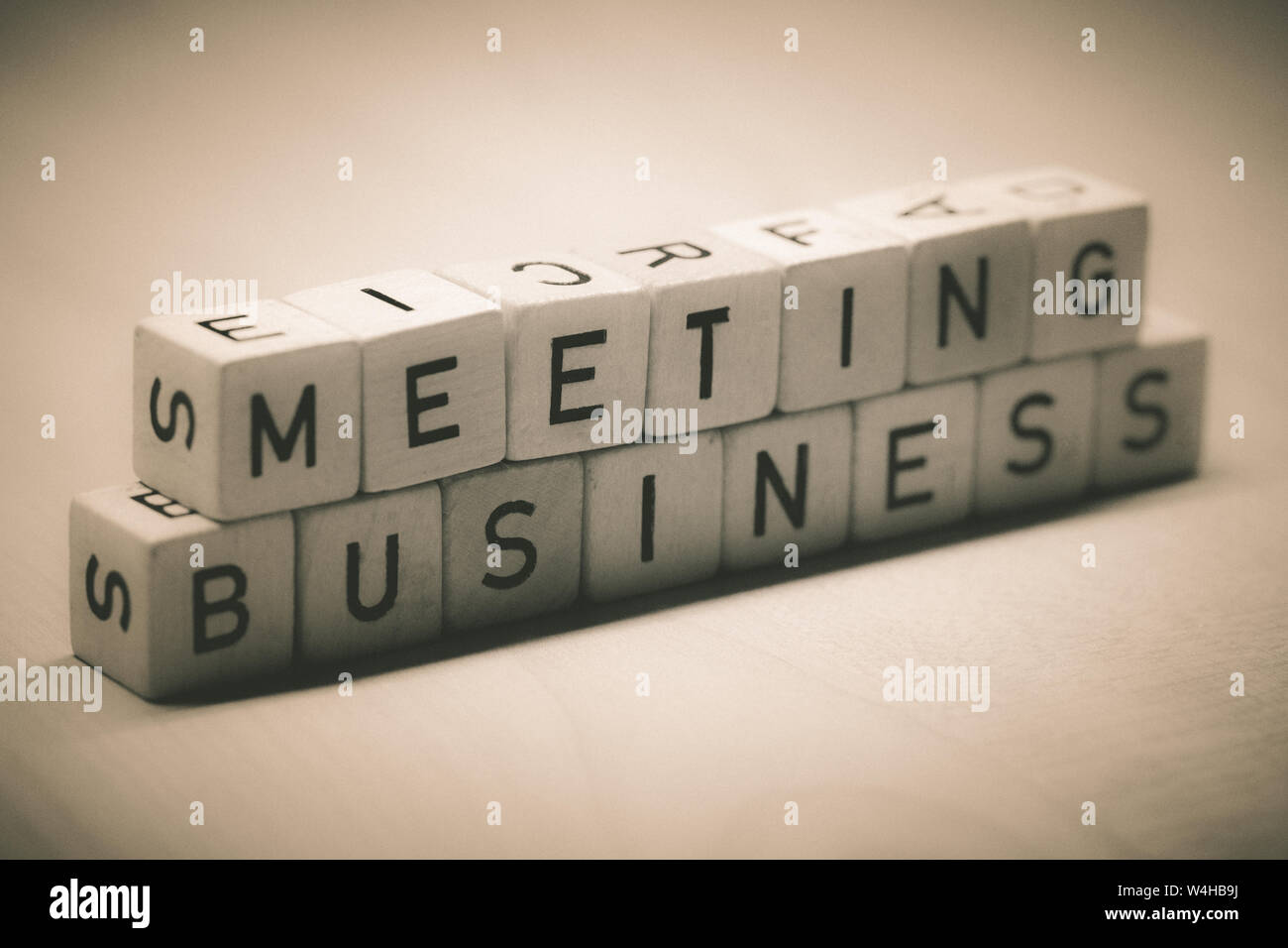 wooden cubes showing the word business meeting on a table, office Stock ...