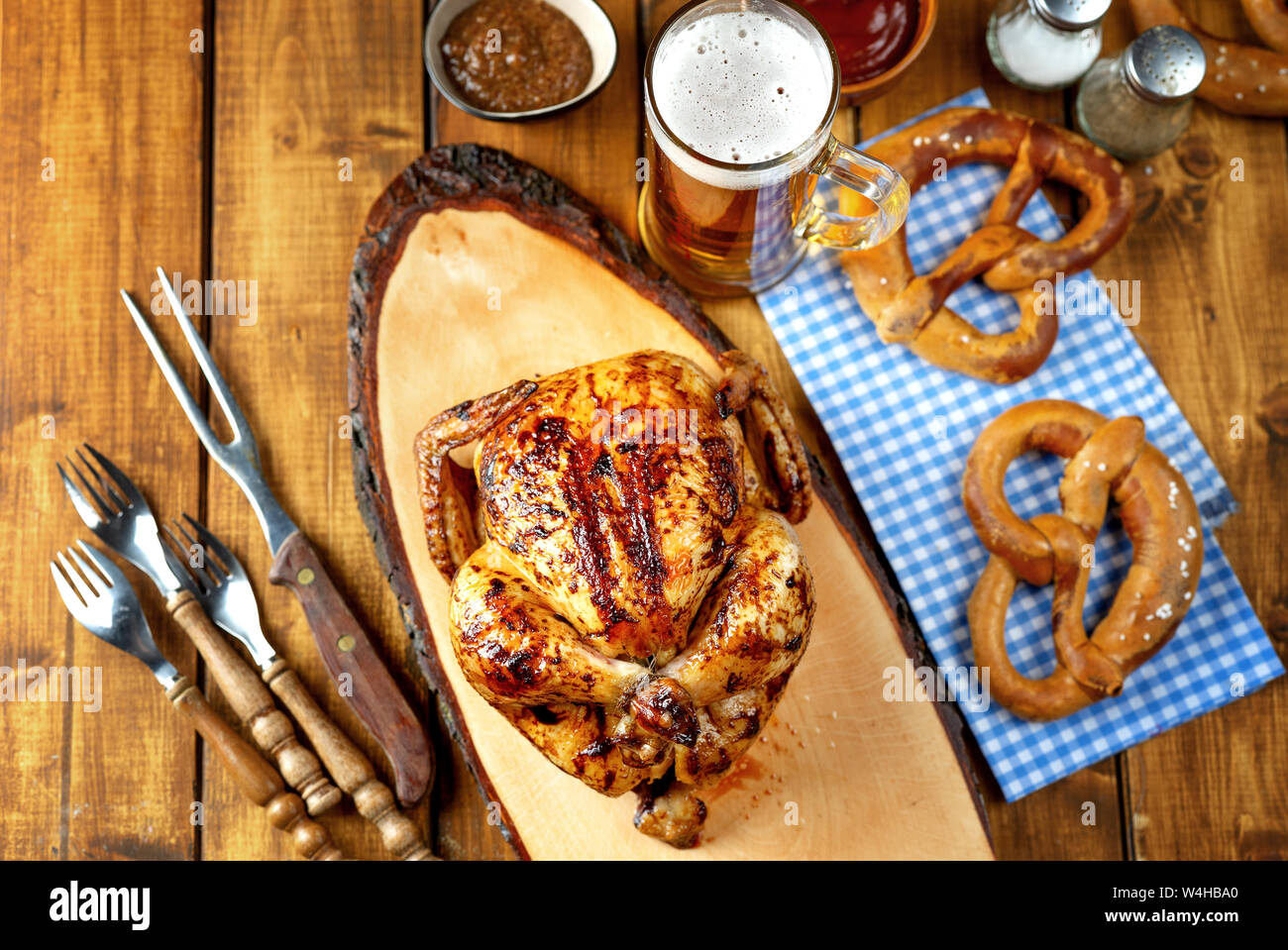 Top view of Oktoberfest background with traditional bavarian food Stock ...