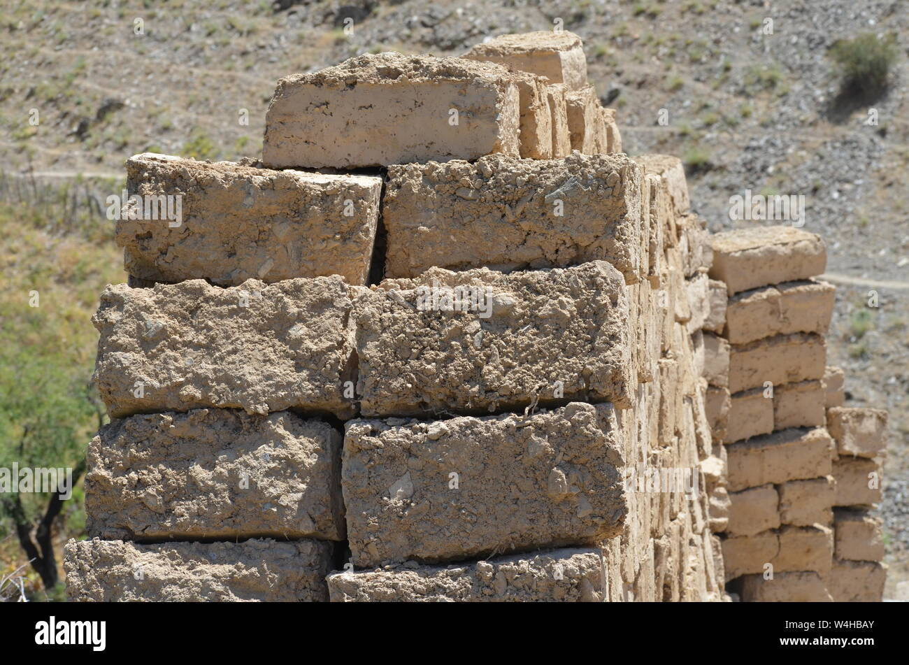 Adobe bricks used in the traditional architecture in the mountain ...
