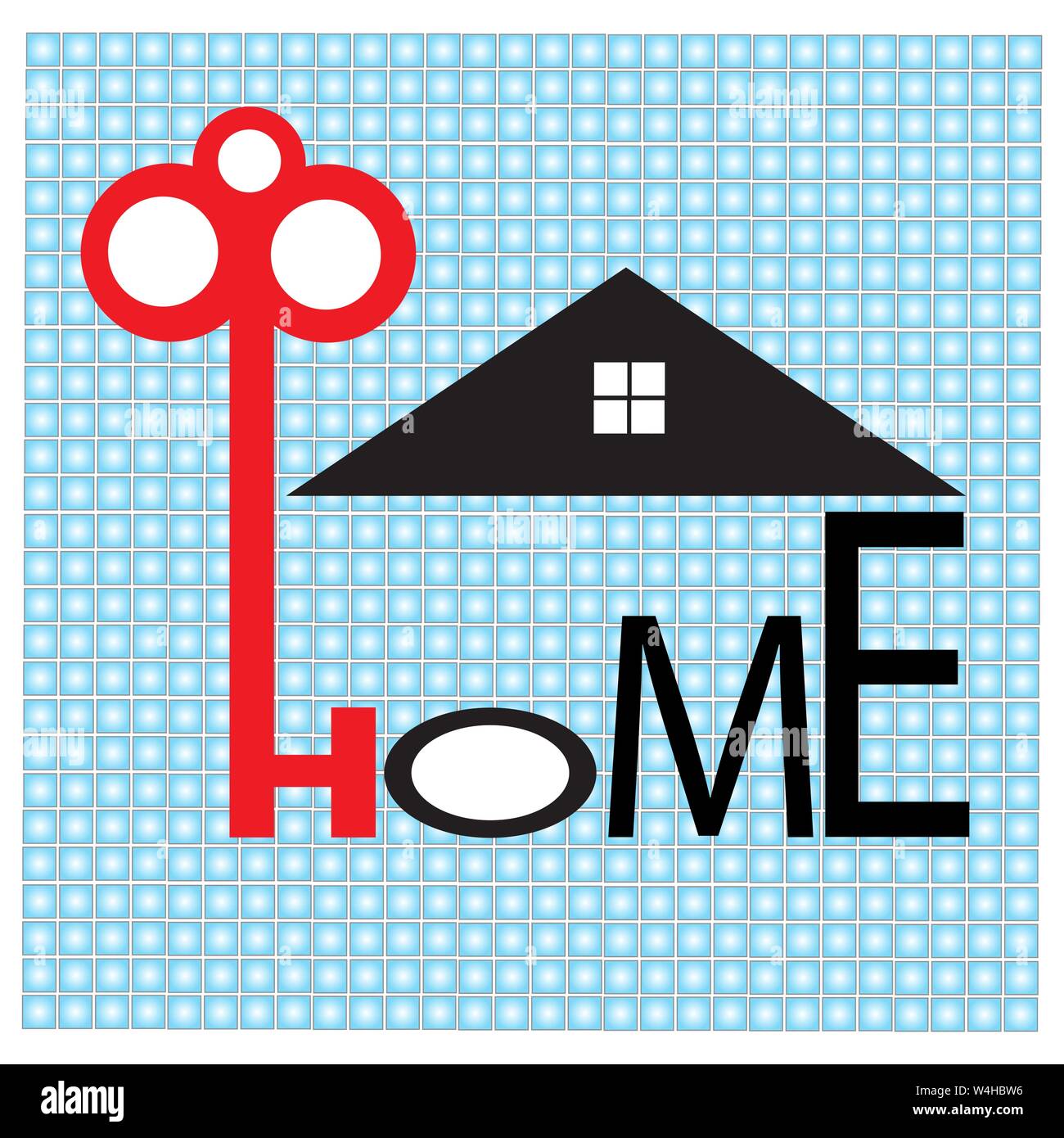 a house icon with a key that forms the word "home" which symbolizes ...