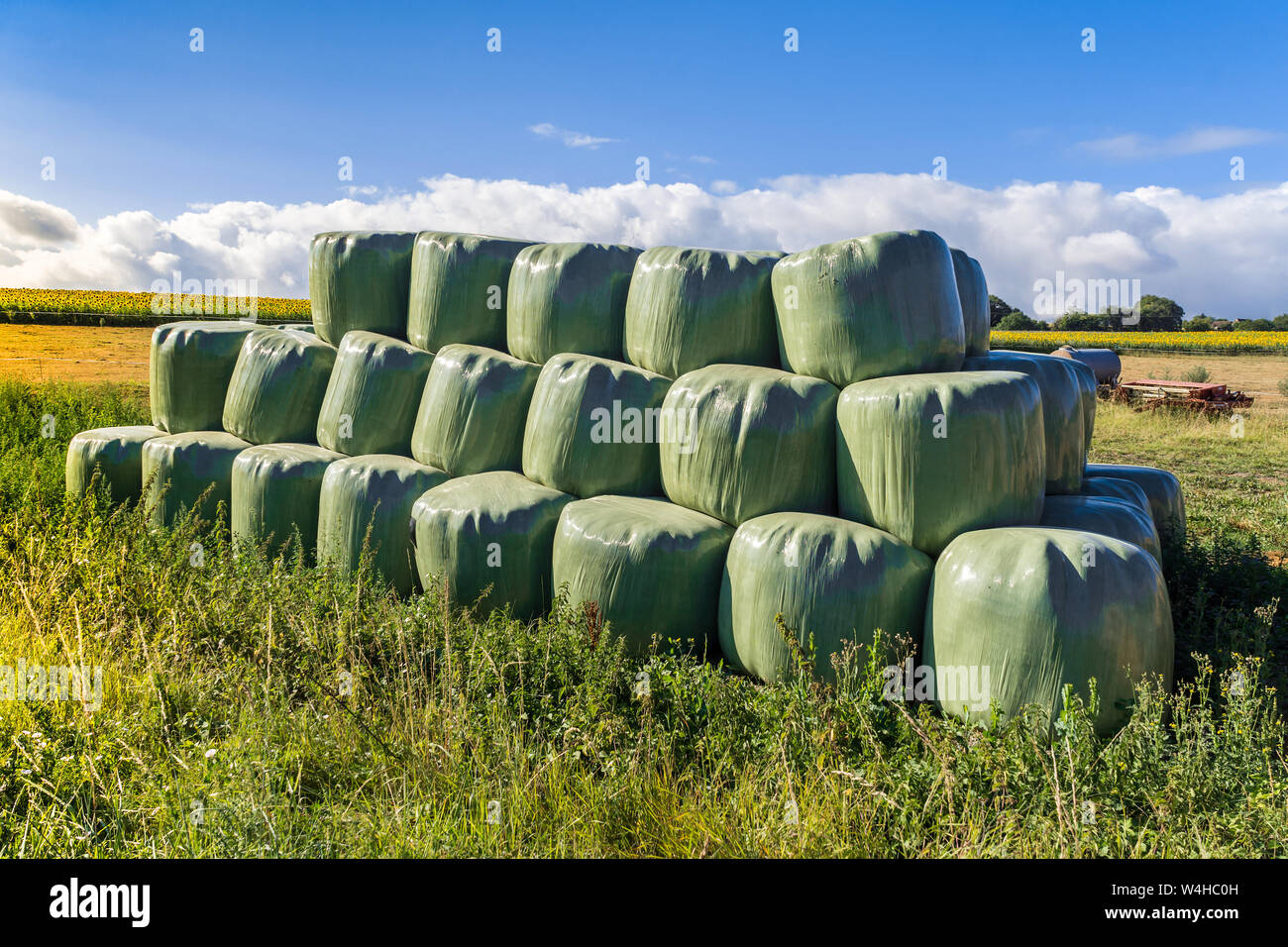 Stack of straw bales wrapped in plastic - France Stock Photo - Alamy