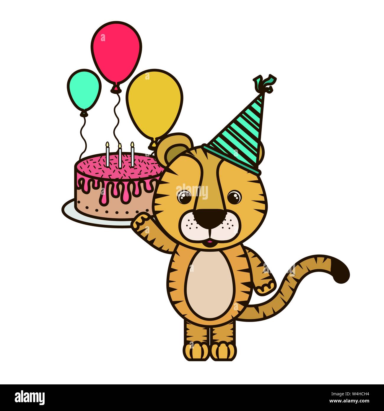 cute tiger with party hat on white background Stock Vector Image & Art ...